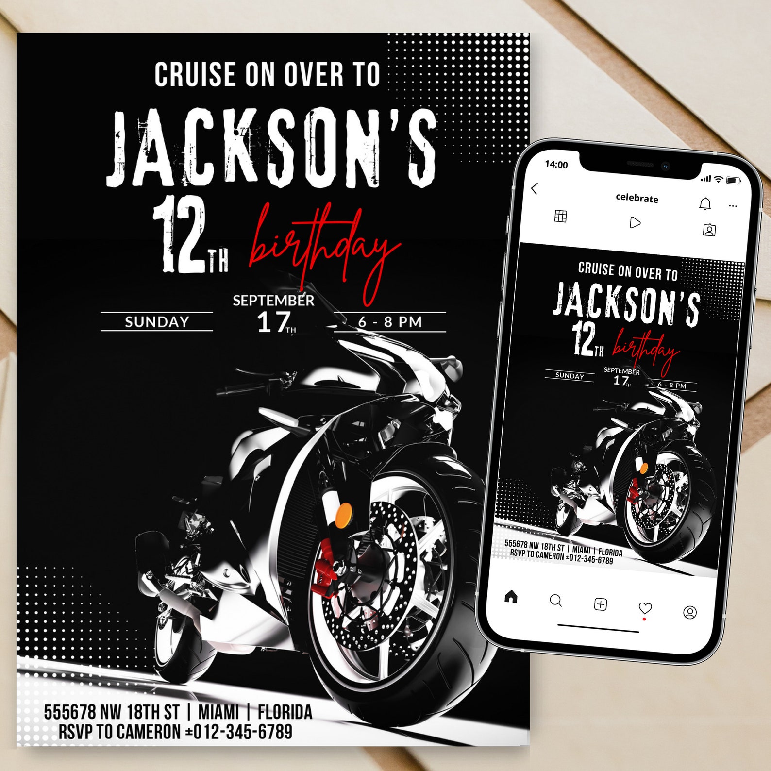 Motocross Birthday Invitation, Motor Bike Birthday Invitation, Editable ...