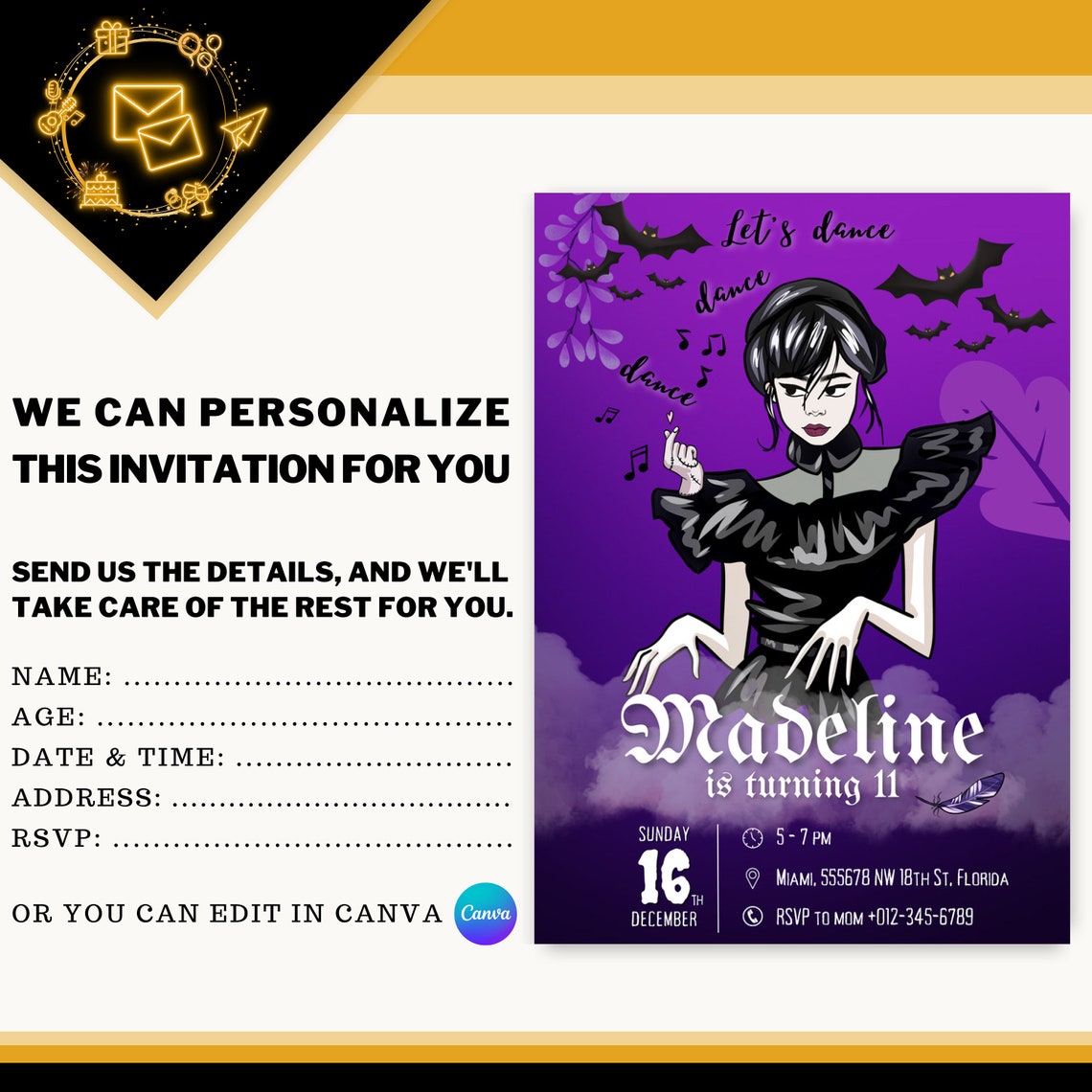 Digital Wednesday Birthday Party Invitation, Thematic Birthday ...