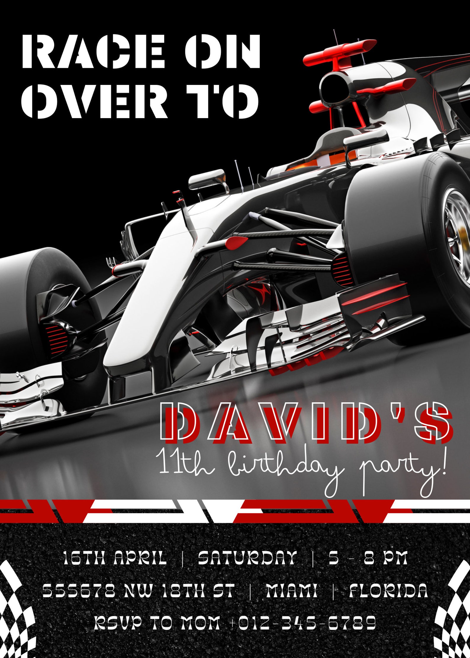Formula Boy Birthday Invitation, Car Racing Birthday Invite, 11 Year ...