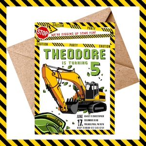 Excavator Digital Birthday Invitation, Construction Theme Birthday ...