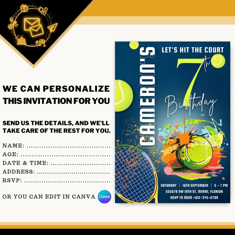 Tennis Birthday Invitation, Tennis Ball Invitation, Tennis Game ...