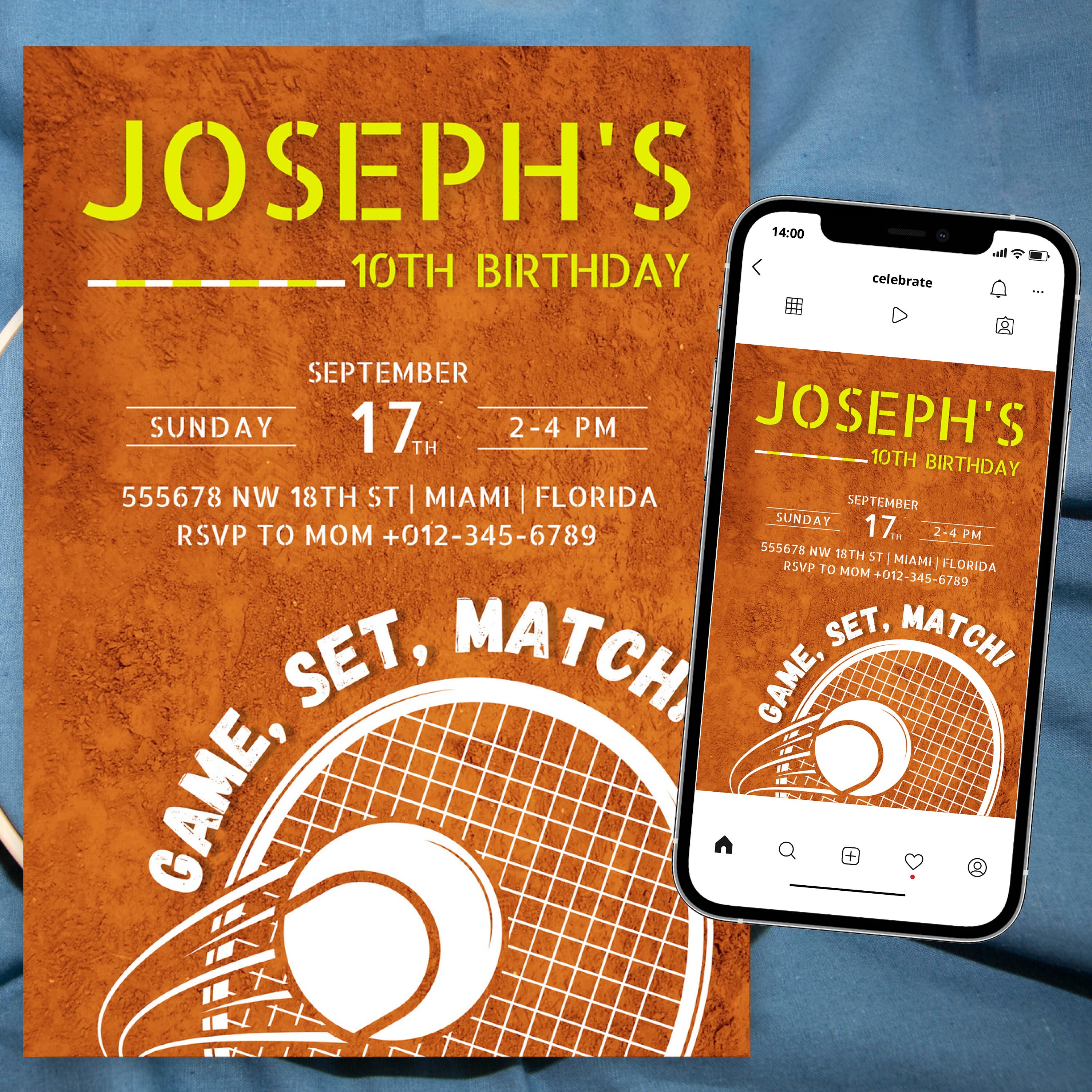 Editable Tennis Party Birthday Invitation, Boy Sports Invitation ...