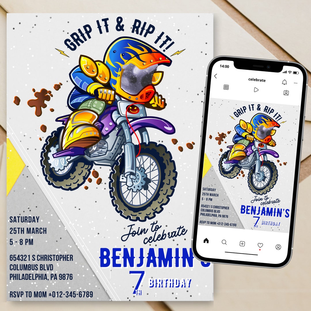 Motocross Birthday Invitation, Motor Bike Birthday Invitation, Editable ...