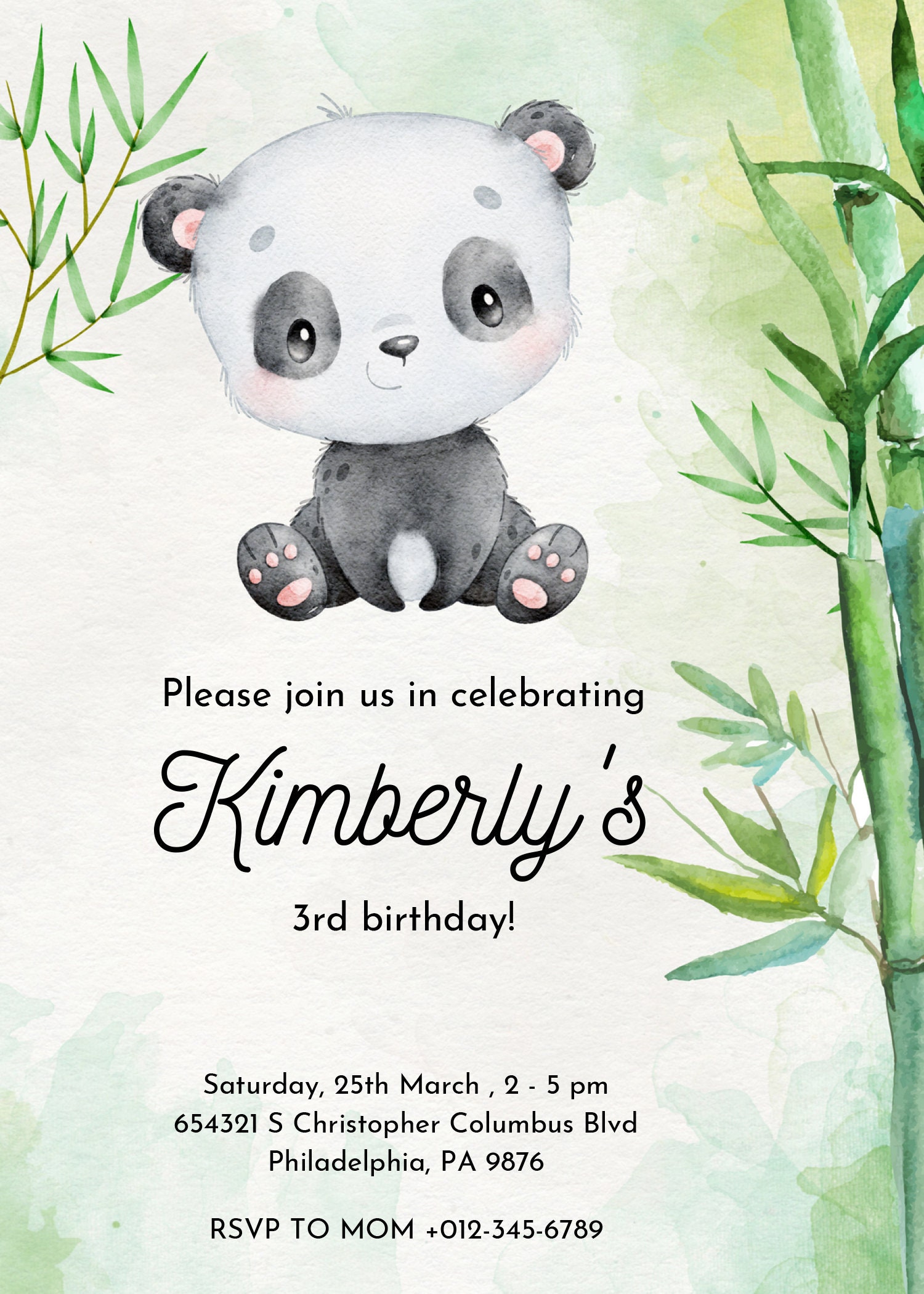 Editable Panda Birthday Party Invitation, Printable Birthday Invitation ...