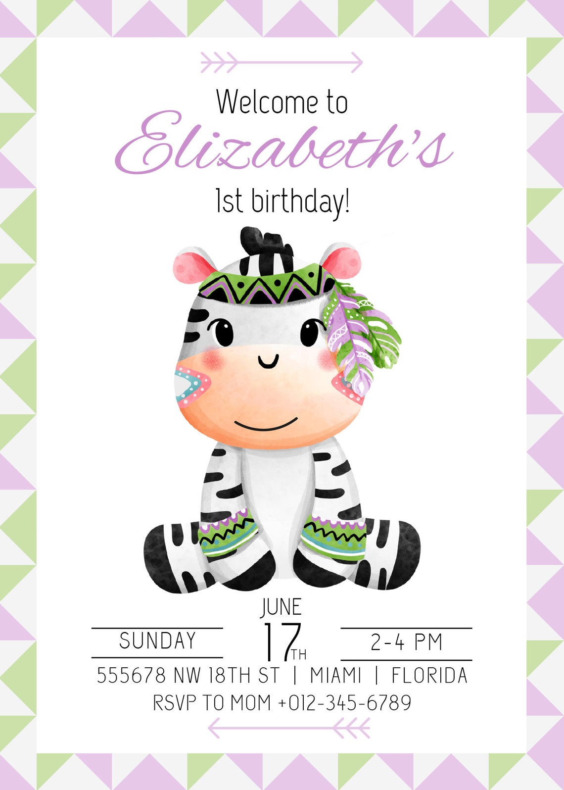 Editable Zebra Birthday Party Invitation, Zebra Kids Party Birthday ...