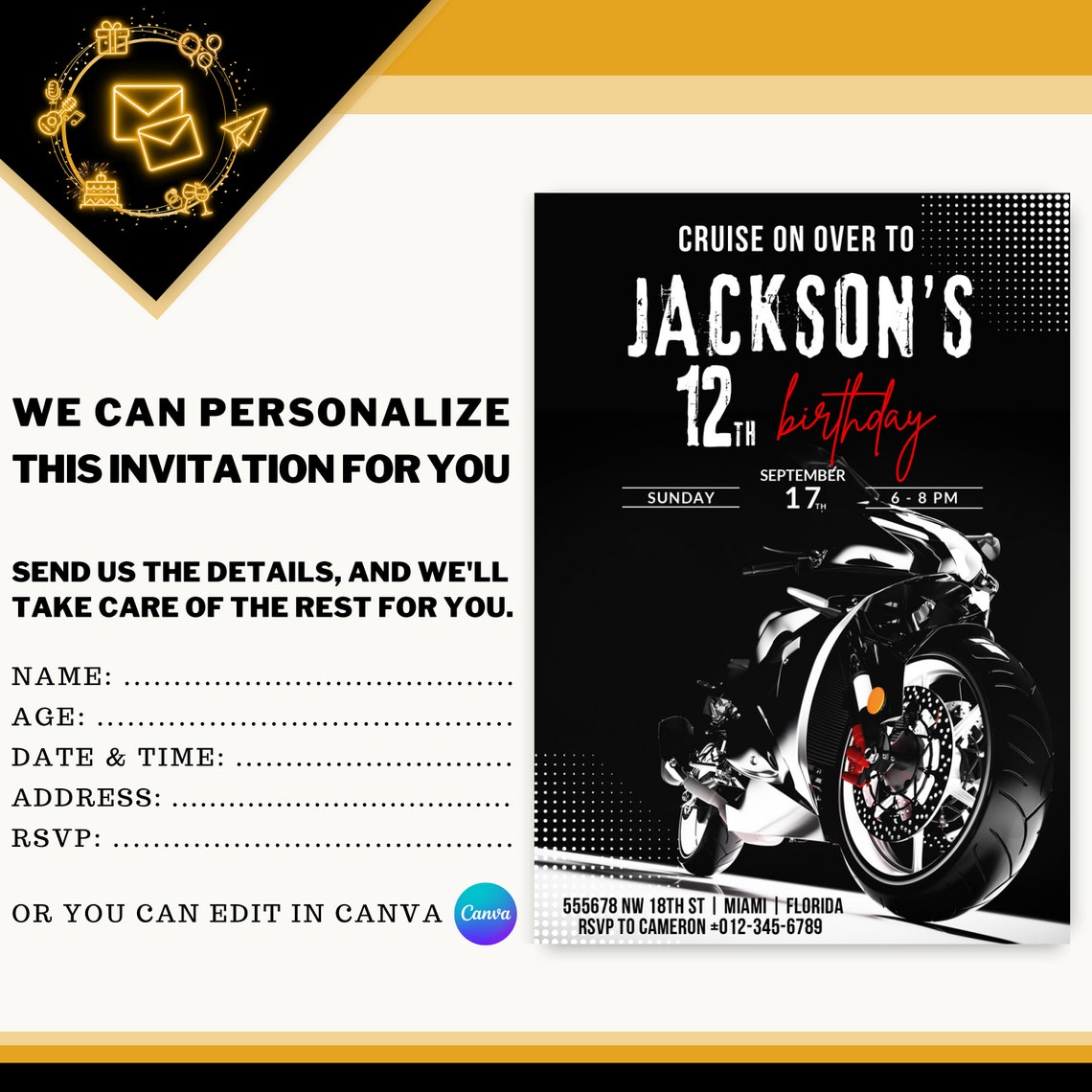 Motocross Birthday Invitation, Motor Bike Birthday Invitation, Editable ...