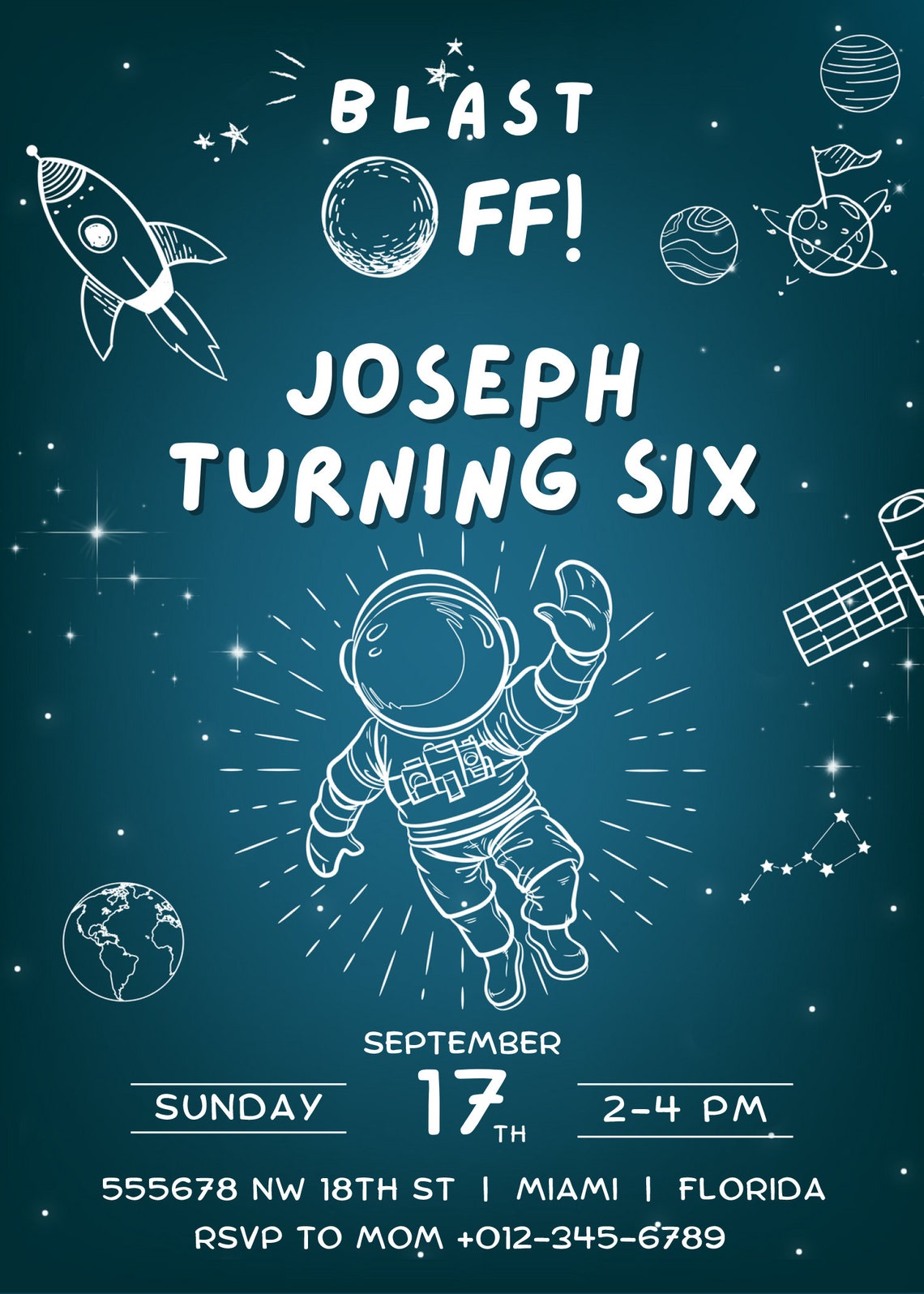 Editable Space Birthday Invitation, Rocket Ship Invitation, Space ...