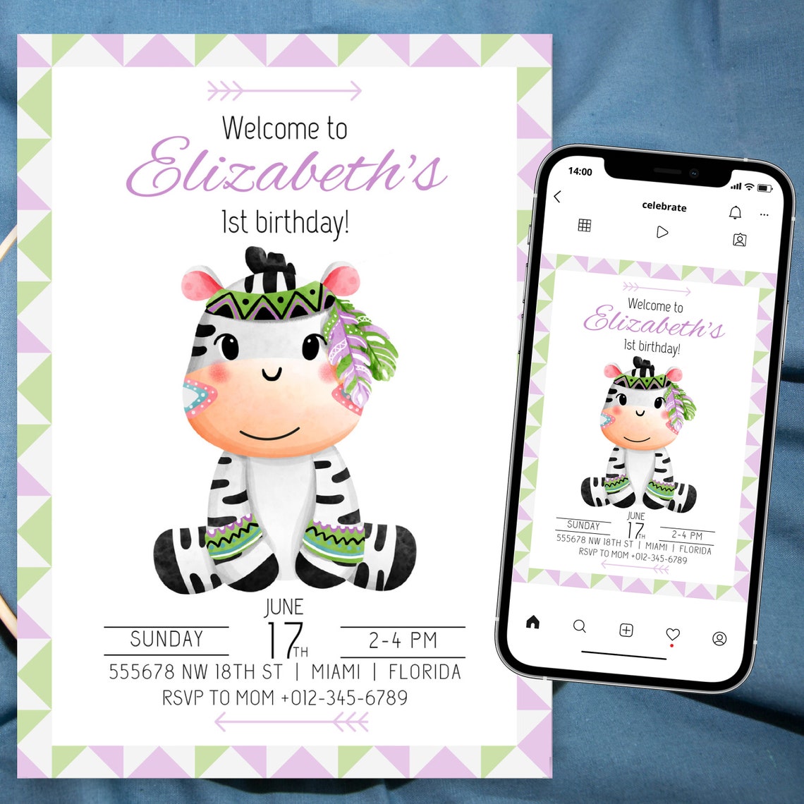 Editable Zebra Birthday Party Invitation, Zebra Kids Party Birthday ...
