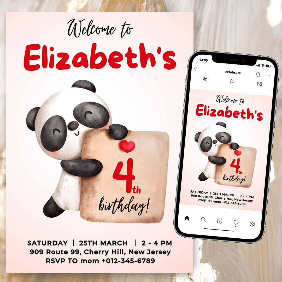 Editable Panda Birthday Invitation, Cute Panda Party Invite, Magic ...