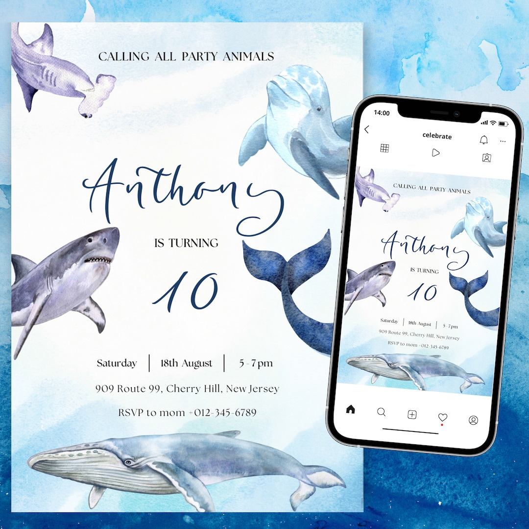 Sea World Birthday Invitation, Sea Themed Kids Party, Aqua Friends ...