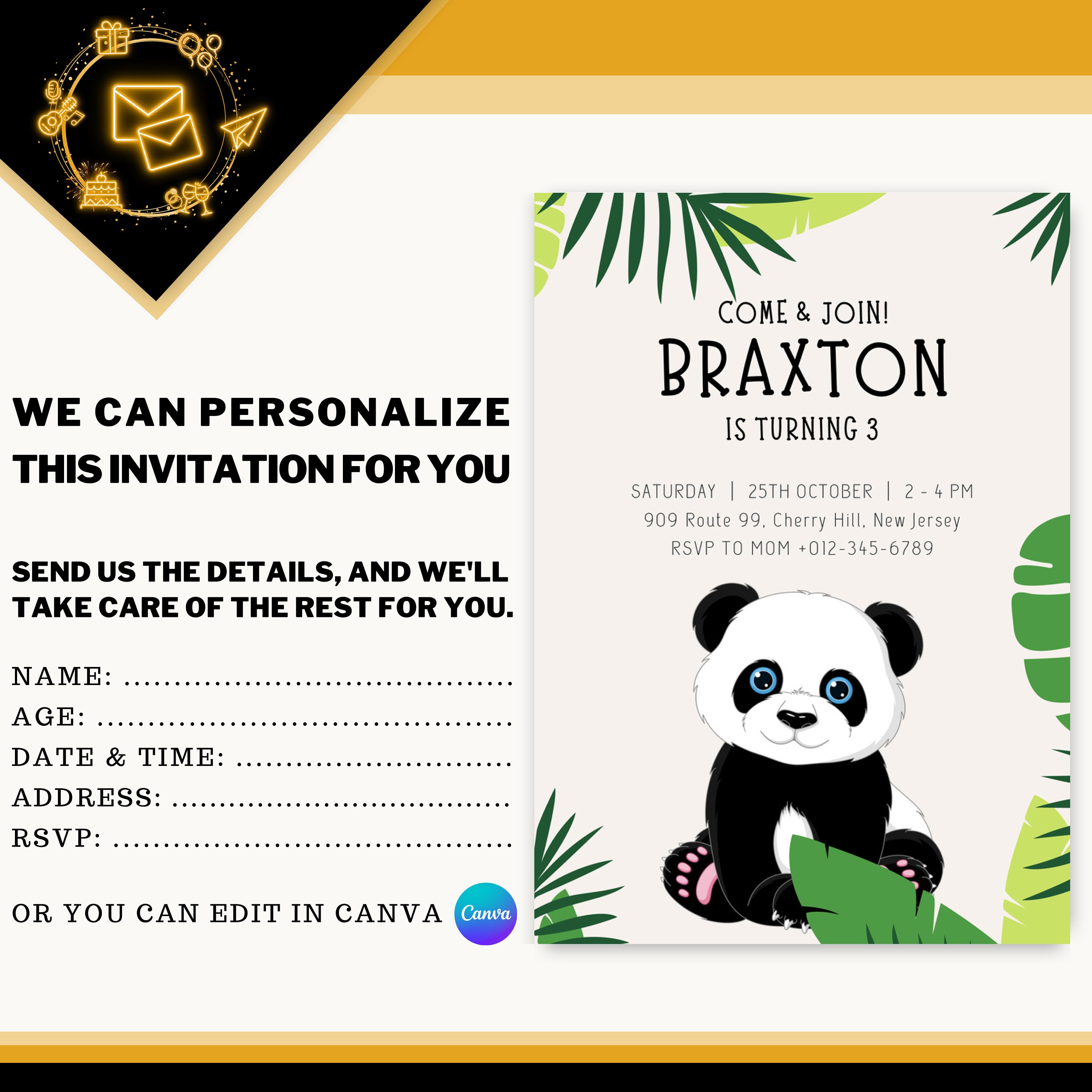 Cute Panda Birthday Invitation, Panda Birthday Celebration Invitation ...