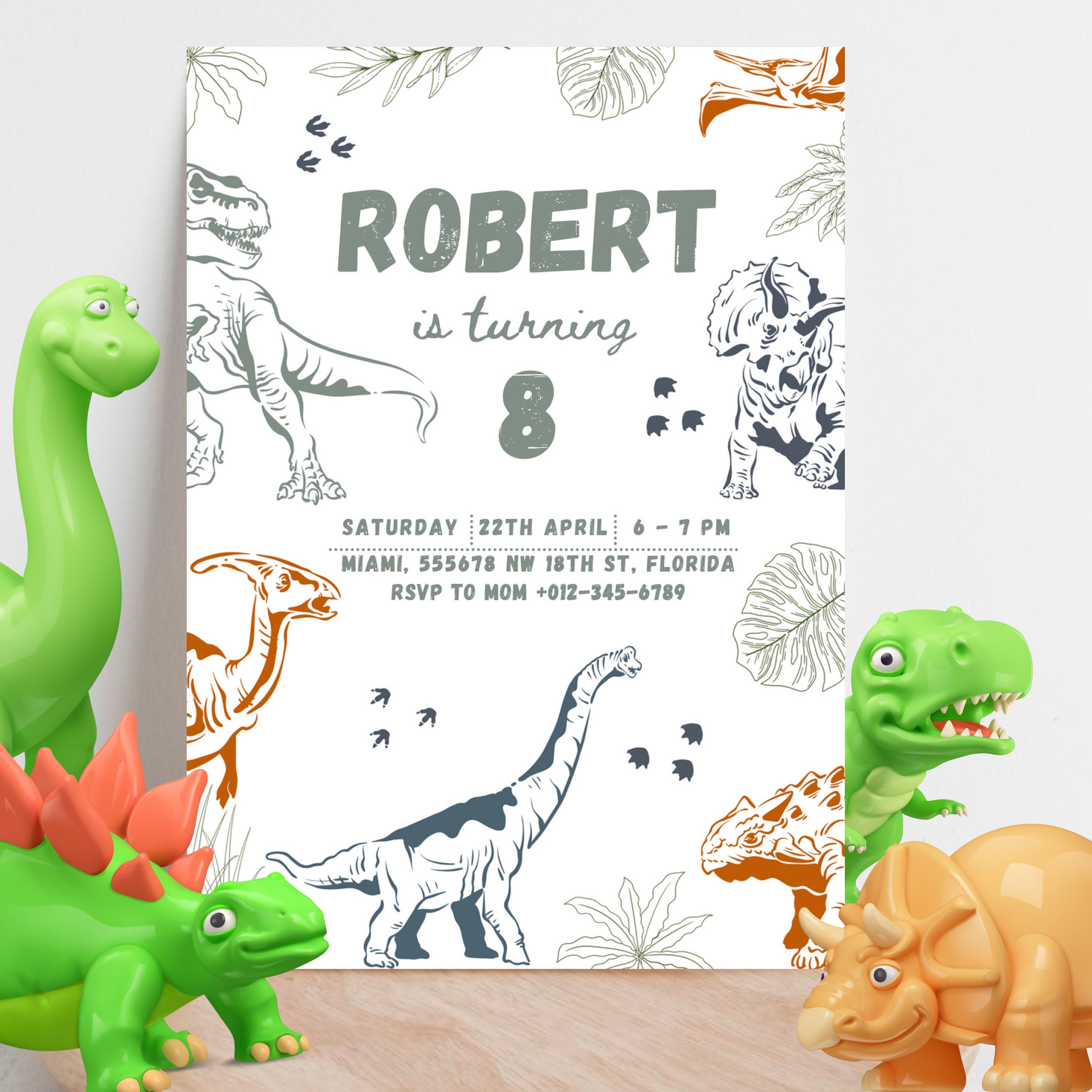 Editable Dinosaur Birthday Invitation, 8 Year Old Birthday Party ...
