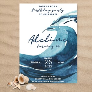 Ocean Birthday Party Invitation Sea Wave Party Invite - Etsy