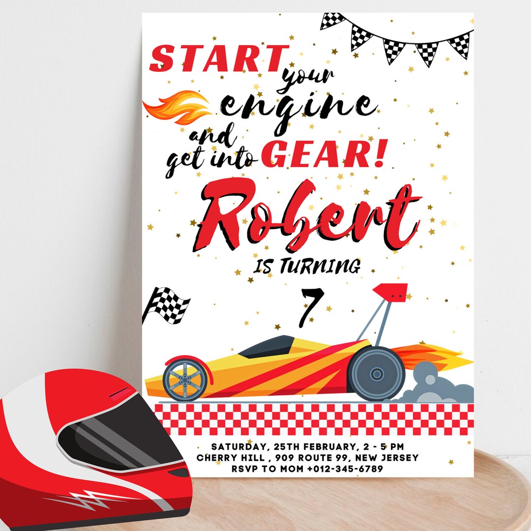 Car Racing Birthday Invitation, Formula Birthday Invite, Cars Theme ...