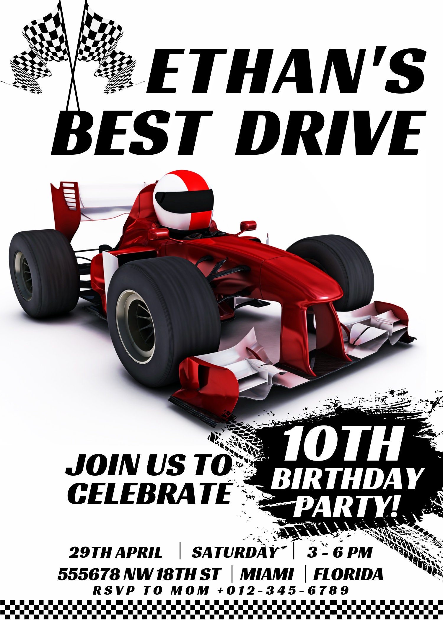 Car Racing Birthday Invite, Formula Birthday Invitation, Red Car ...