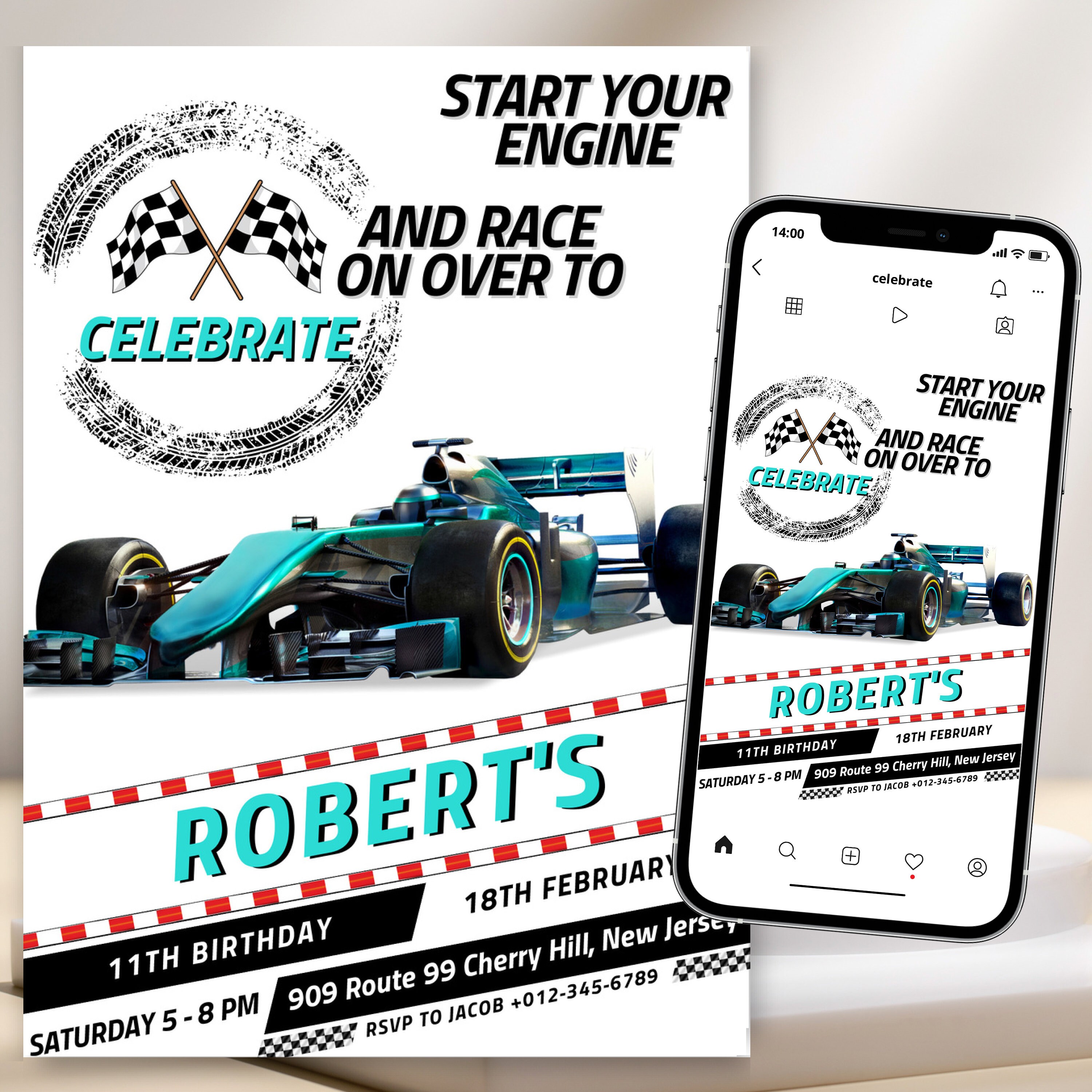 Formula Birthday Invitation, Cars Birthday Invitation, Editable Formula ...