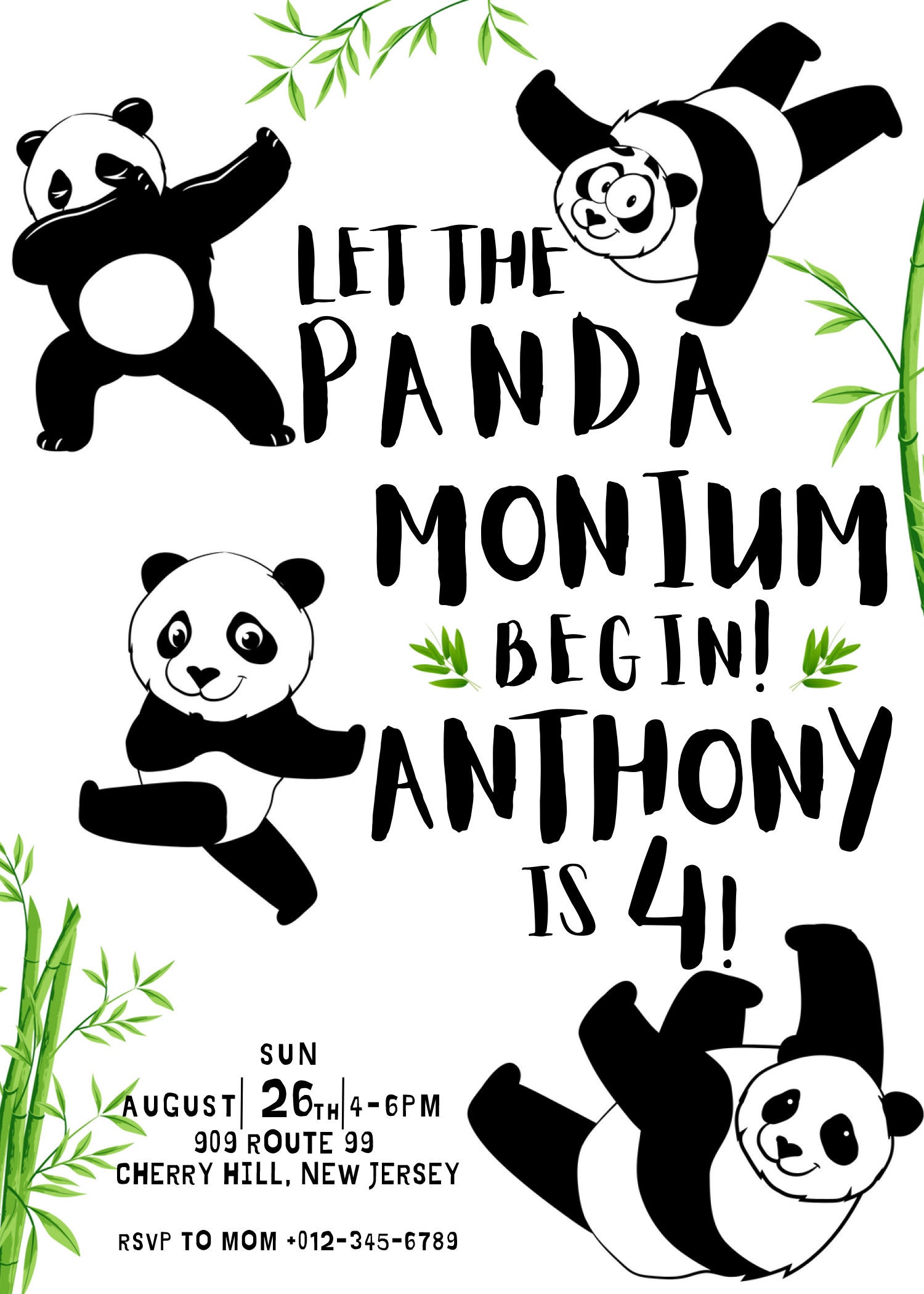 Panda Birthday Invitation, Editable Panda Birthday Party Invite, Pandas ...