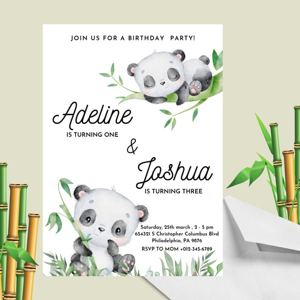 Cute Panda Birthday Invitation, Panda Birthday Celebration Invitation ...