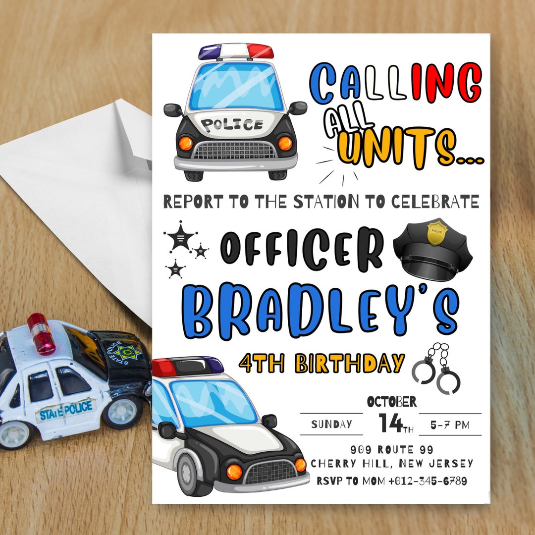 Editable Police Invitation, Police Car Birthday Invitation, Police ...