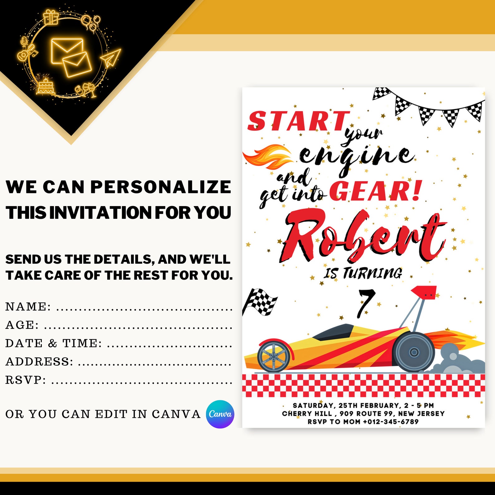 Car Racing Birthday Invitation, Formula Birthday Invite, Cars Theme ...