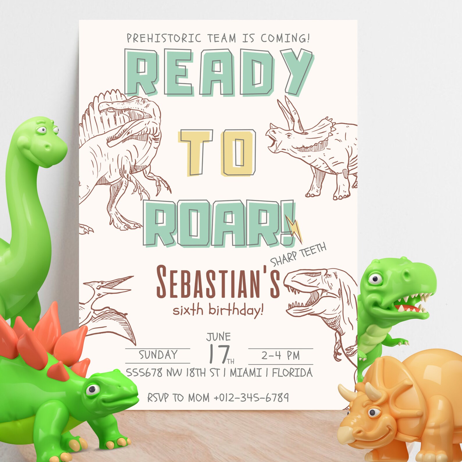 Dinosaur Party Birthday Invitation, 6 Year Old Birthday Party, Dino ...
