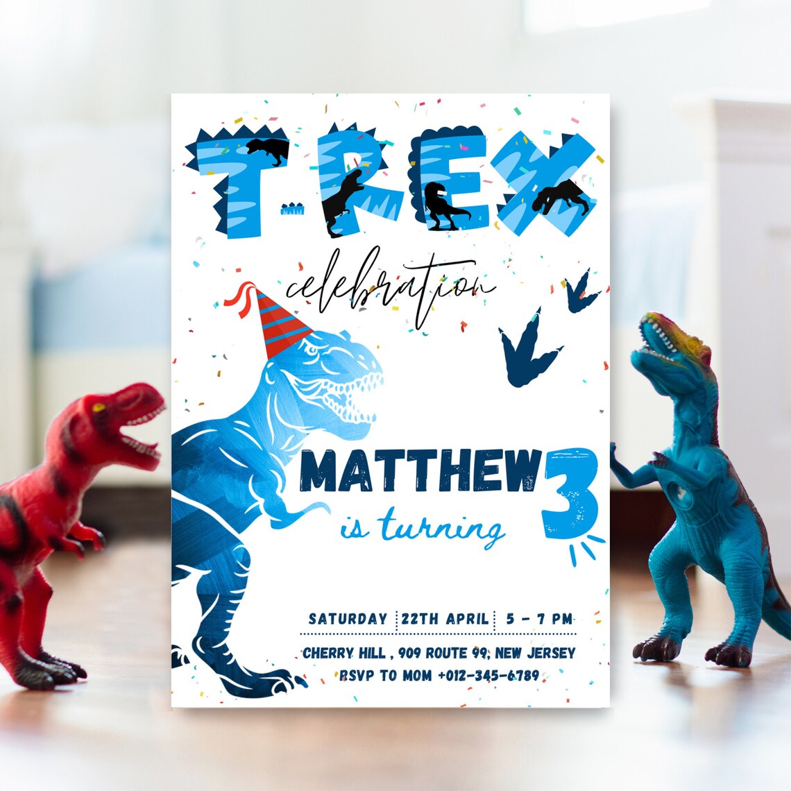 Editable Three Rex Birthday Invitation, Dinosaur Birthday Digital ...