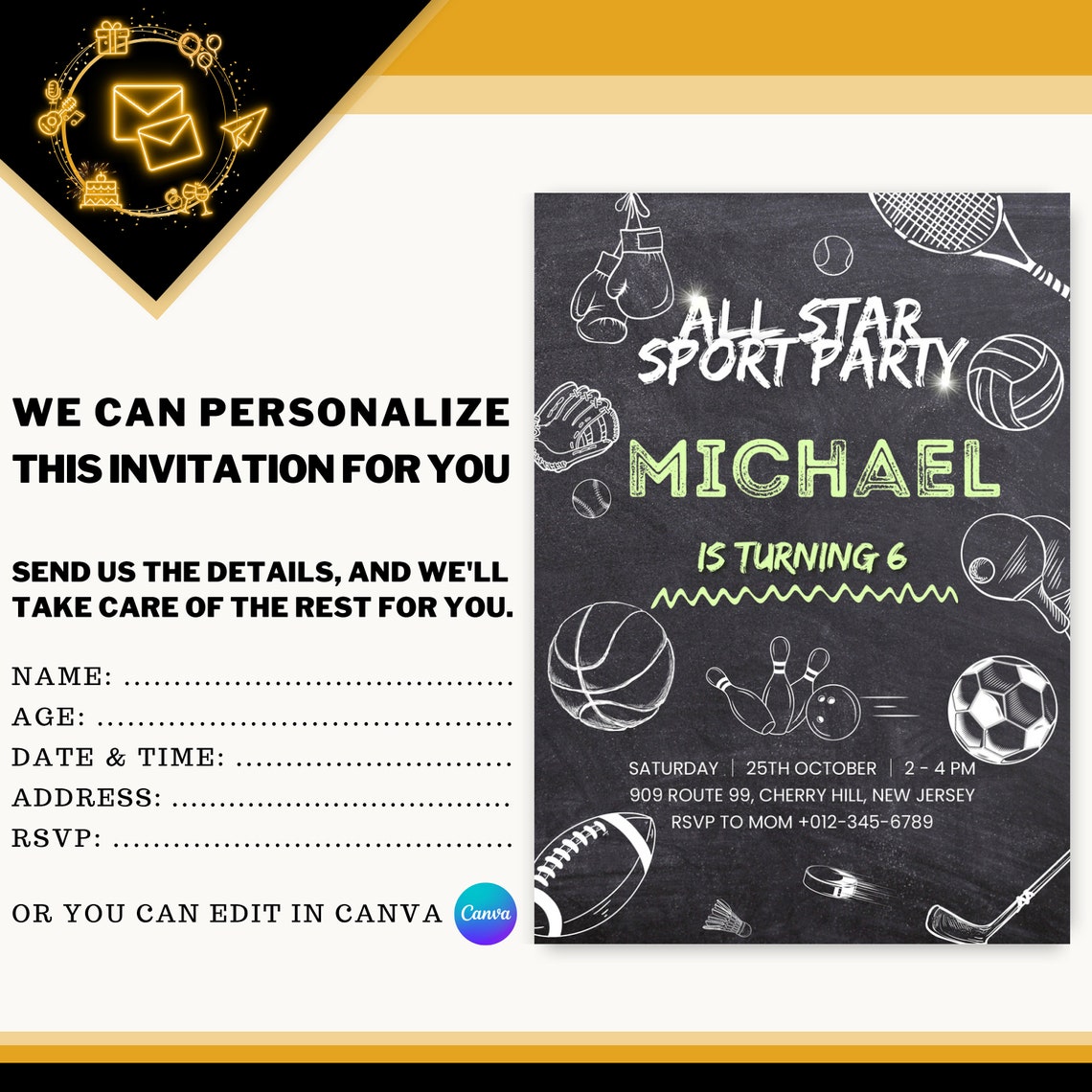 Editable Sport Birthday Invitation, Football Invitation, Tennis ...
