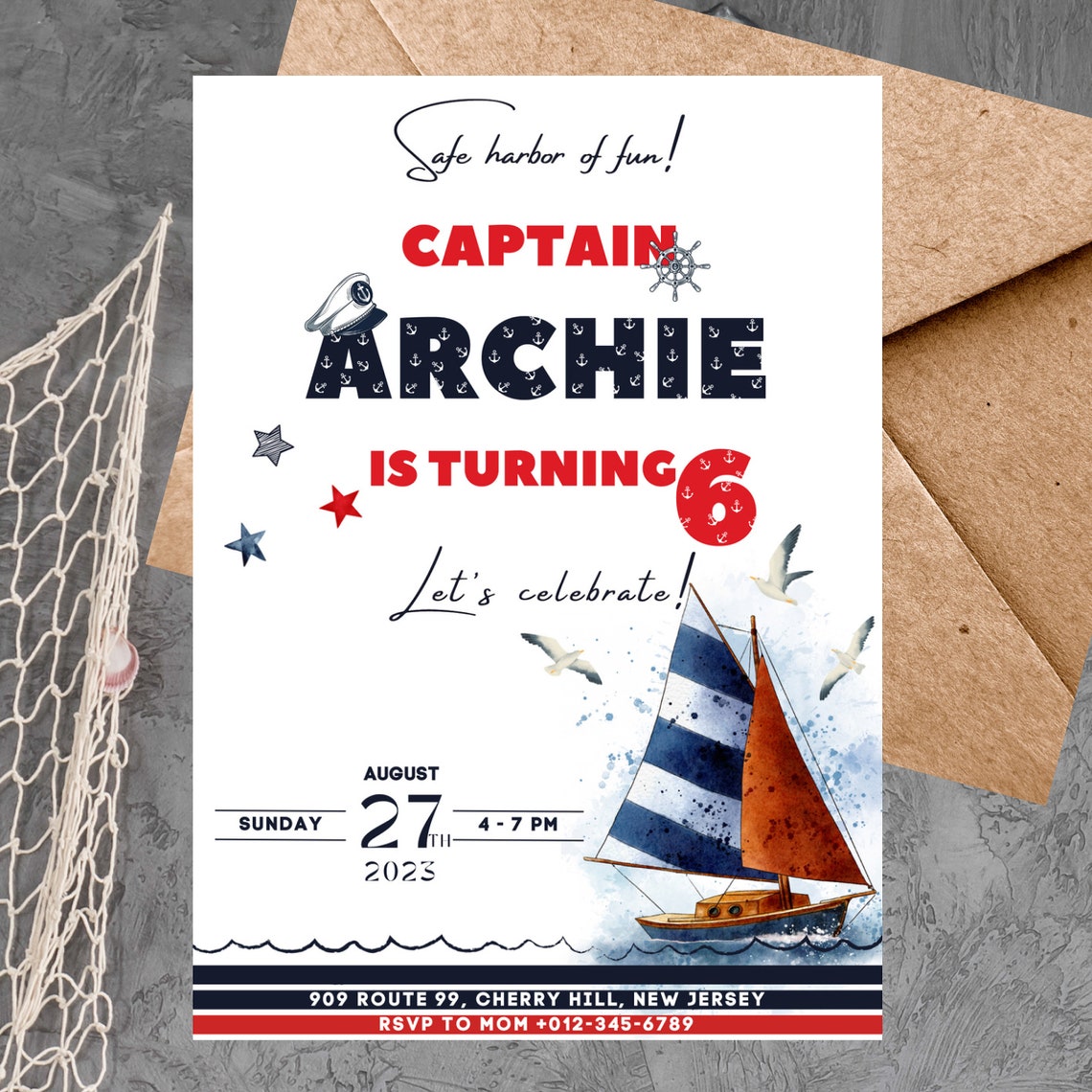 Nautical Birthday Invitation, Editable Nautical Party Invitation, Sail ...