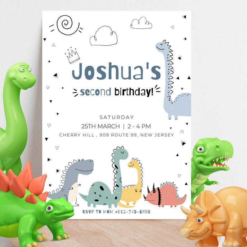 Dino Party Birthday Invitation, 2 Year Old Birthday Party, Dino Theme ...