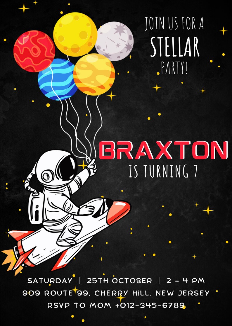 Outer Space Birthday Invitation Template Astronaut Invite - Etsy
