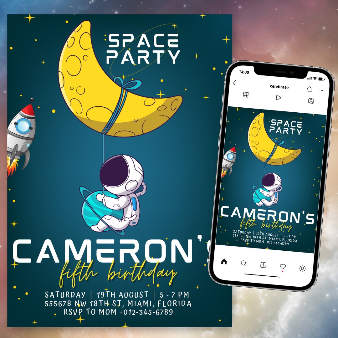 Outer Space Birthday Invitation Template, Astronaut Invite, Galaxy ...