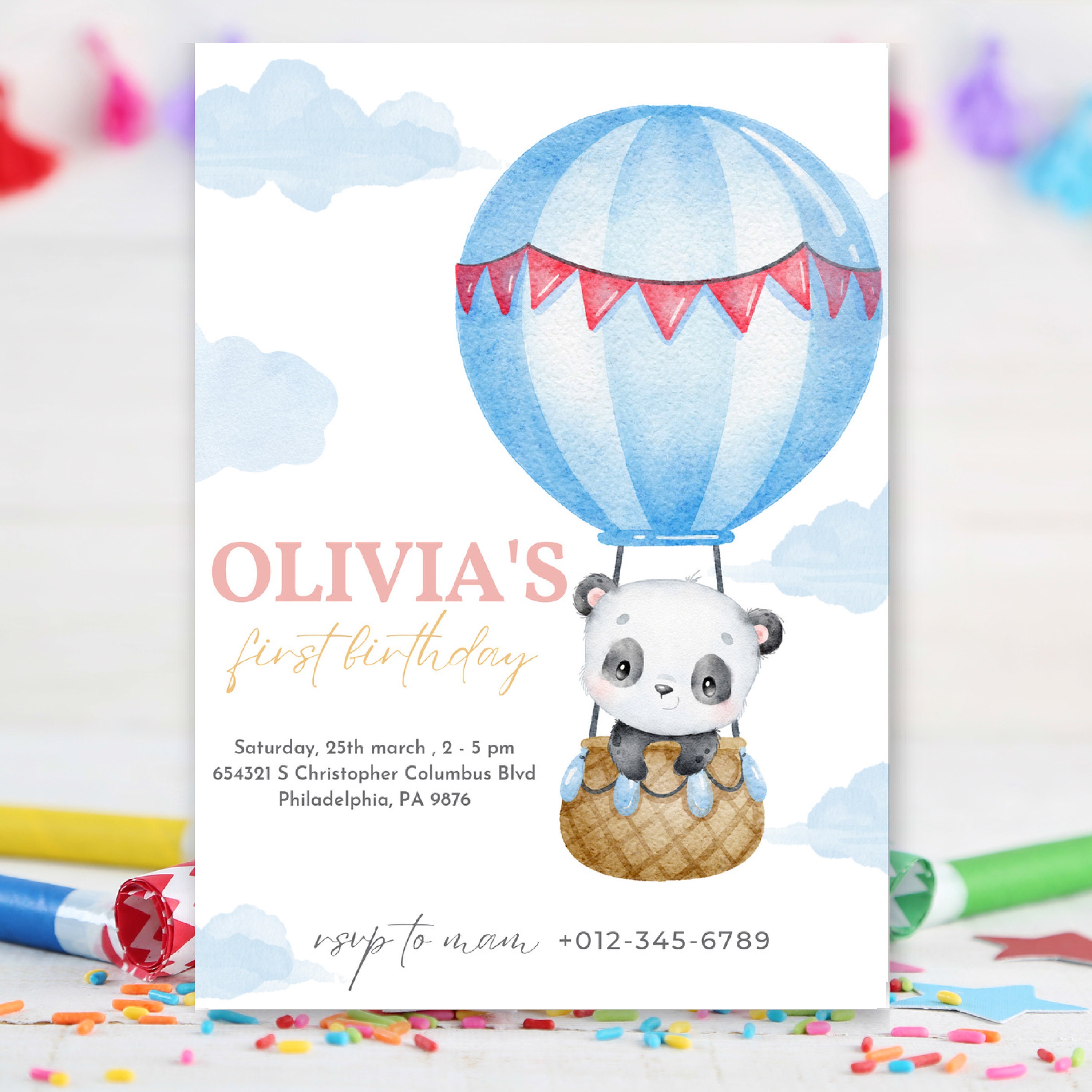 Panda Birthday Invitation, Editable Panda Birthday Party Invite, Pandas ...