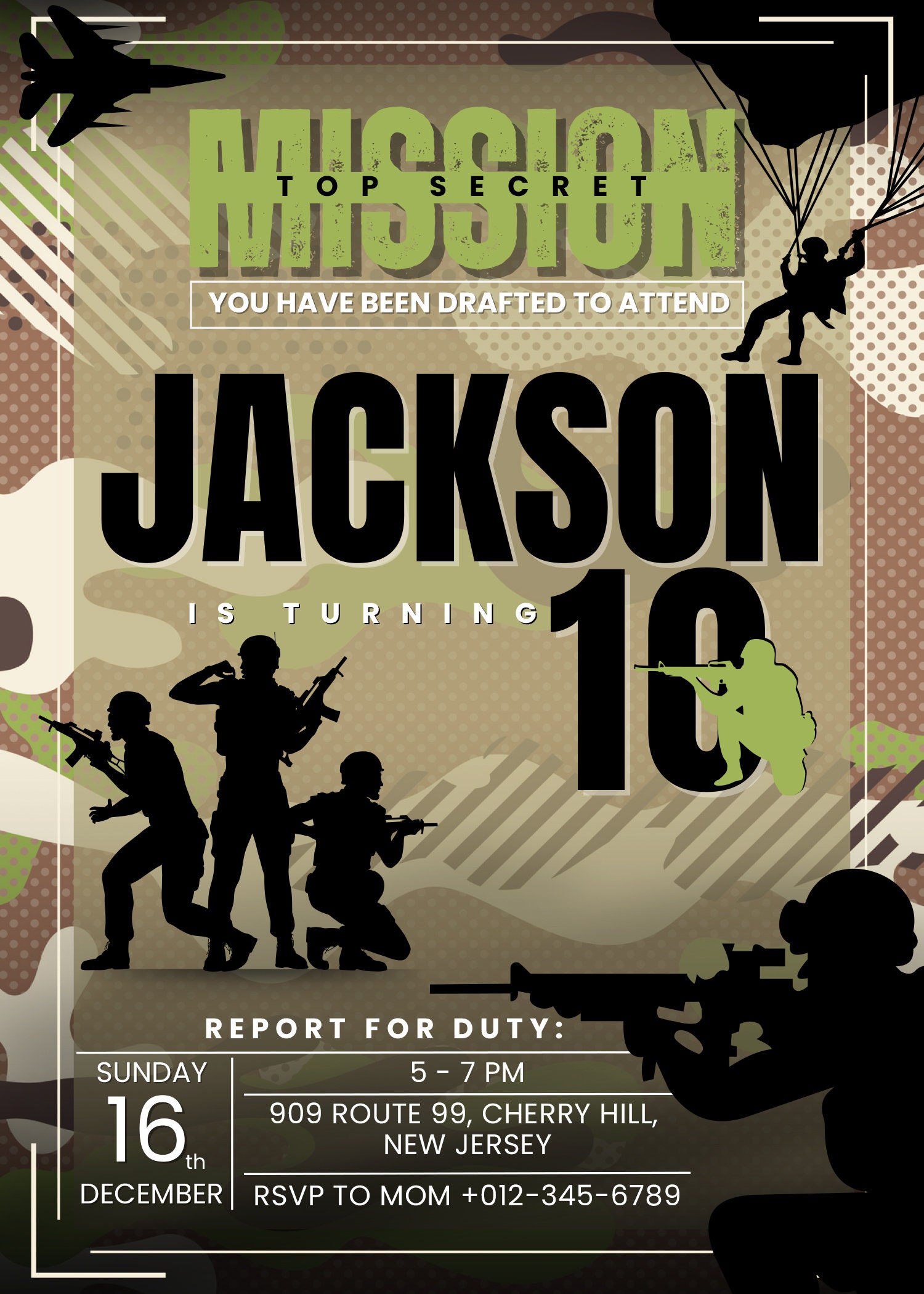 Editable Army Birthday Invitation, Military Birthday Invitation, Army ...