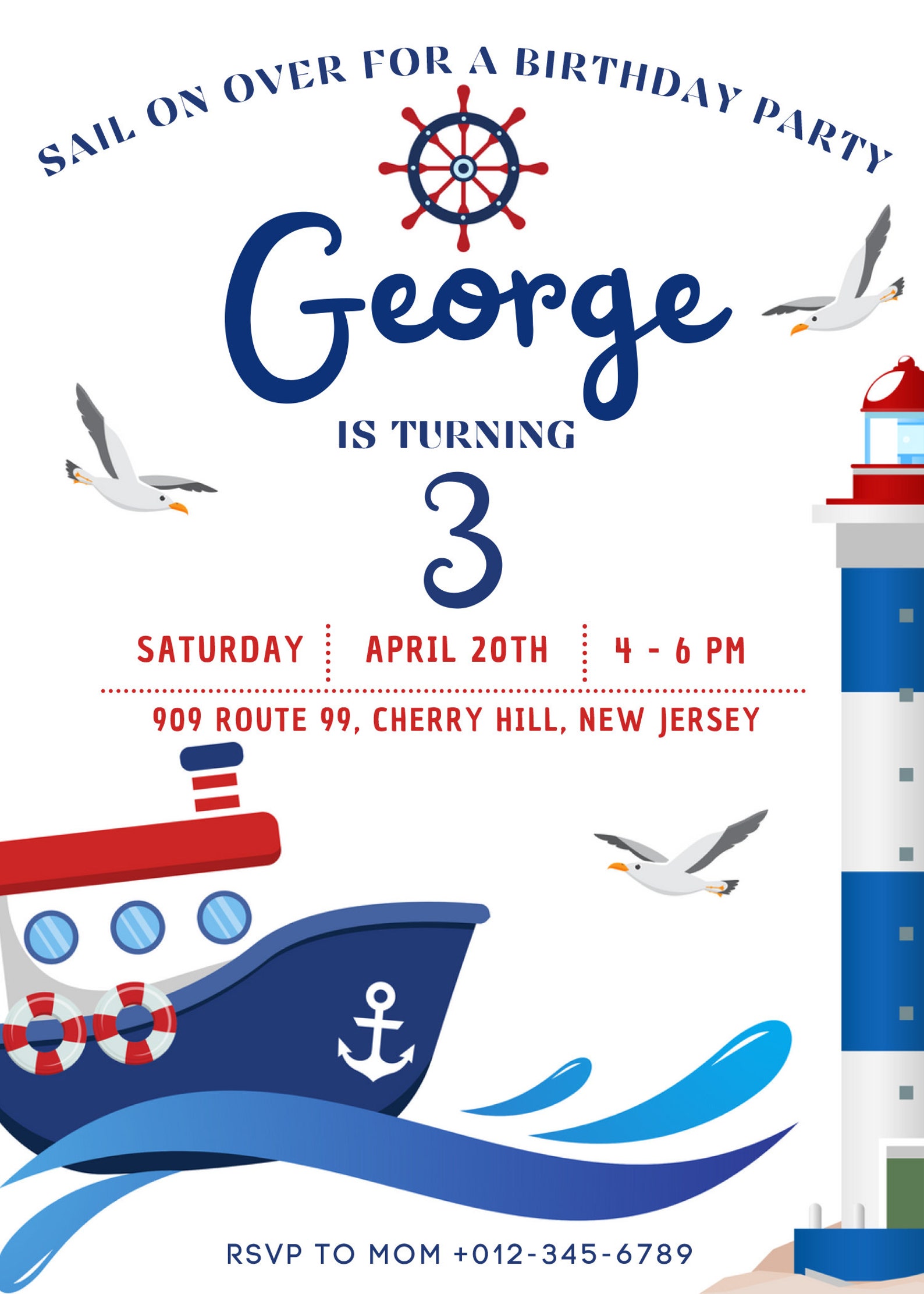 Sail Boat Birthday Invite, Nautical Birthday Invitation, Nautical Party ...