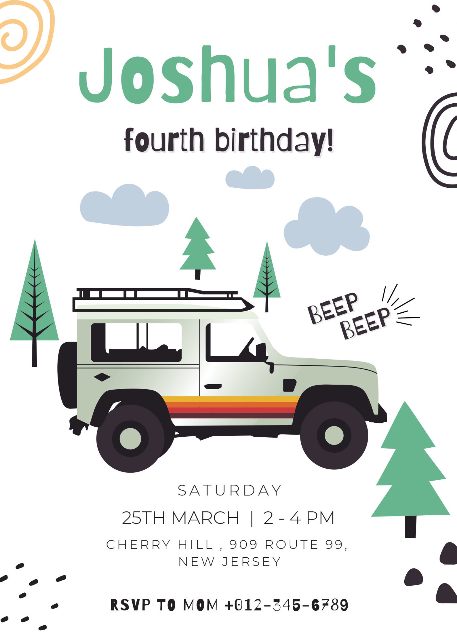 Editable Jeep Birthday Invitation, Cars Theme Party, 4 Year Old ...