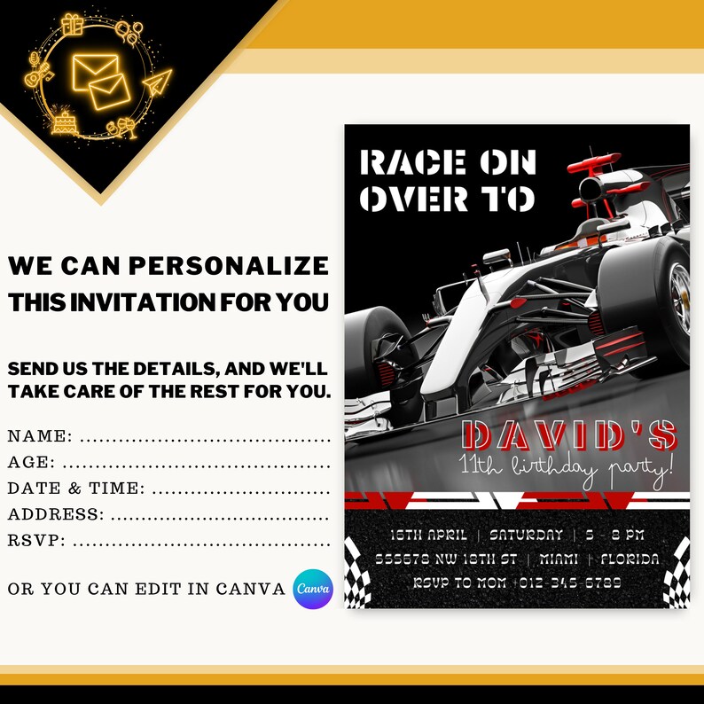 Formula Boy Birthday Invitation, Car Racing Birthday Invite, 11 Year ...