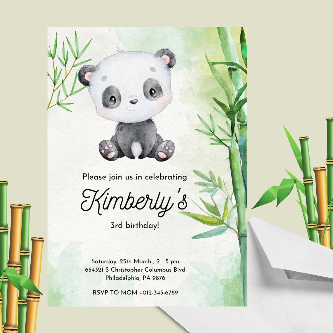 Editable Panda Birthday Party Invitation, Printable Birthday Invitation ...