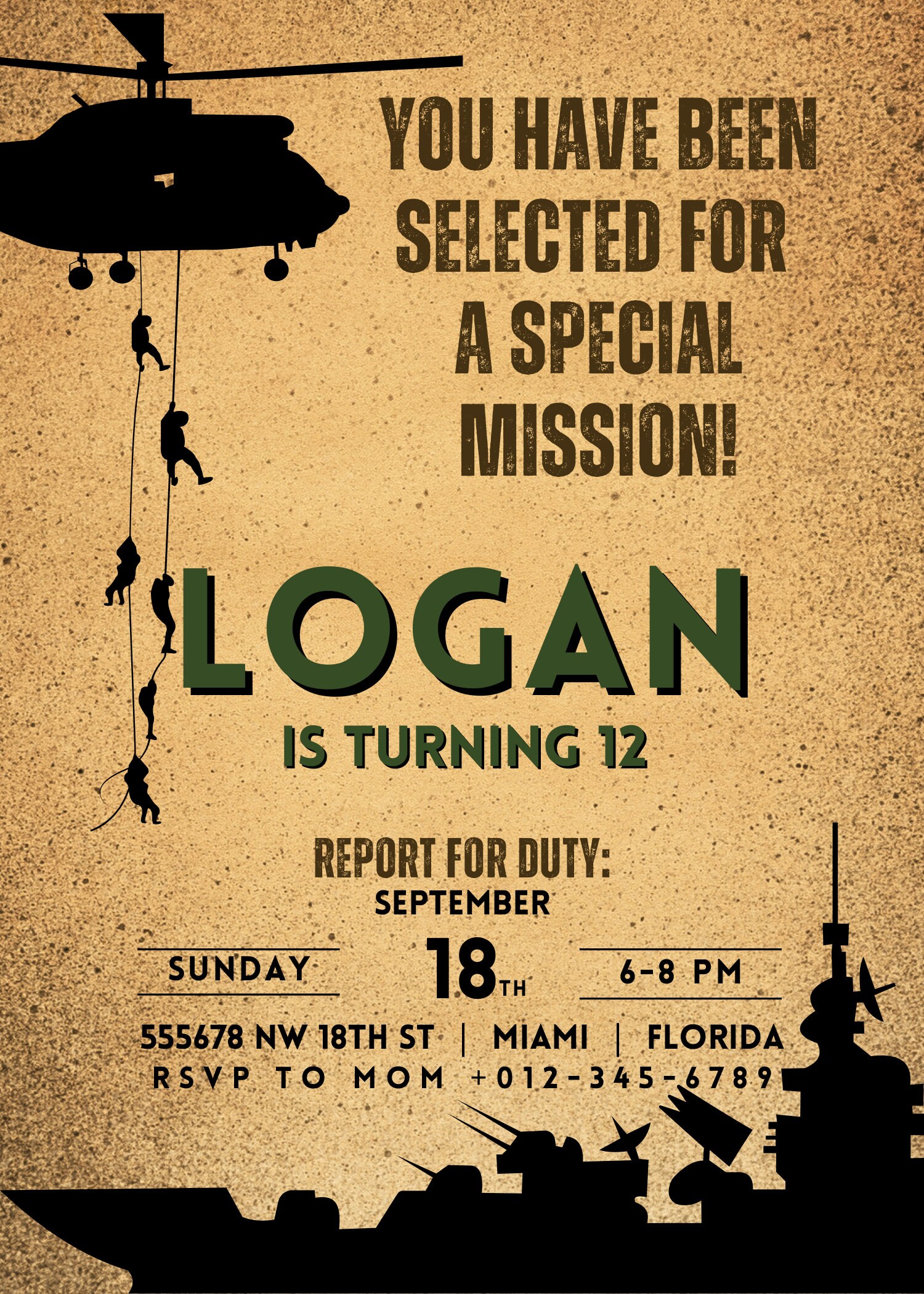 Editable Army Birthday Invitation, Military Birthday Invitation, Army ...