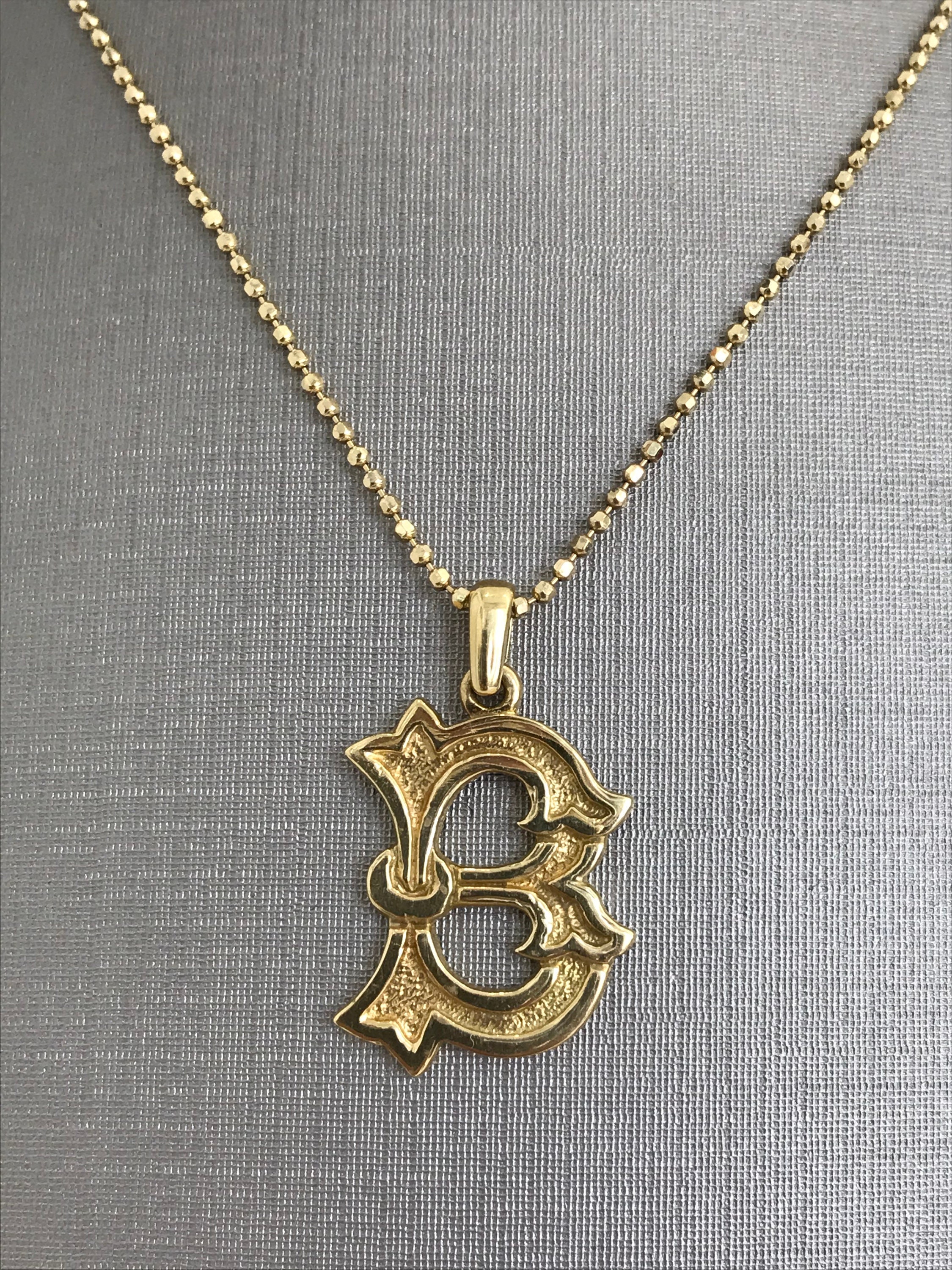 18 Karat Yellow Gold Initial Letter b Pendant With Small Bead Chain for ...