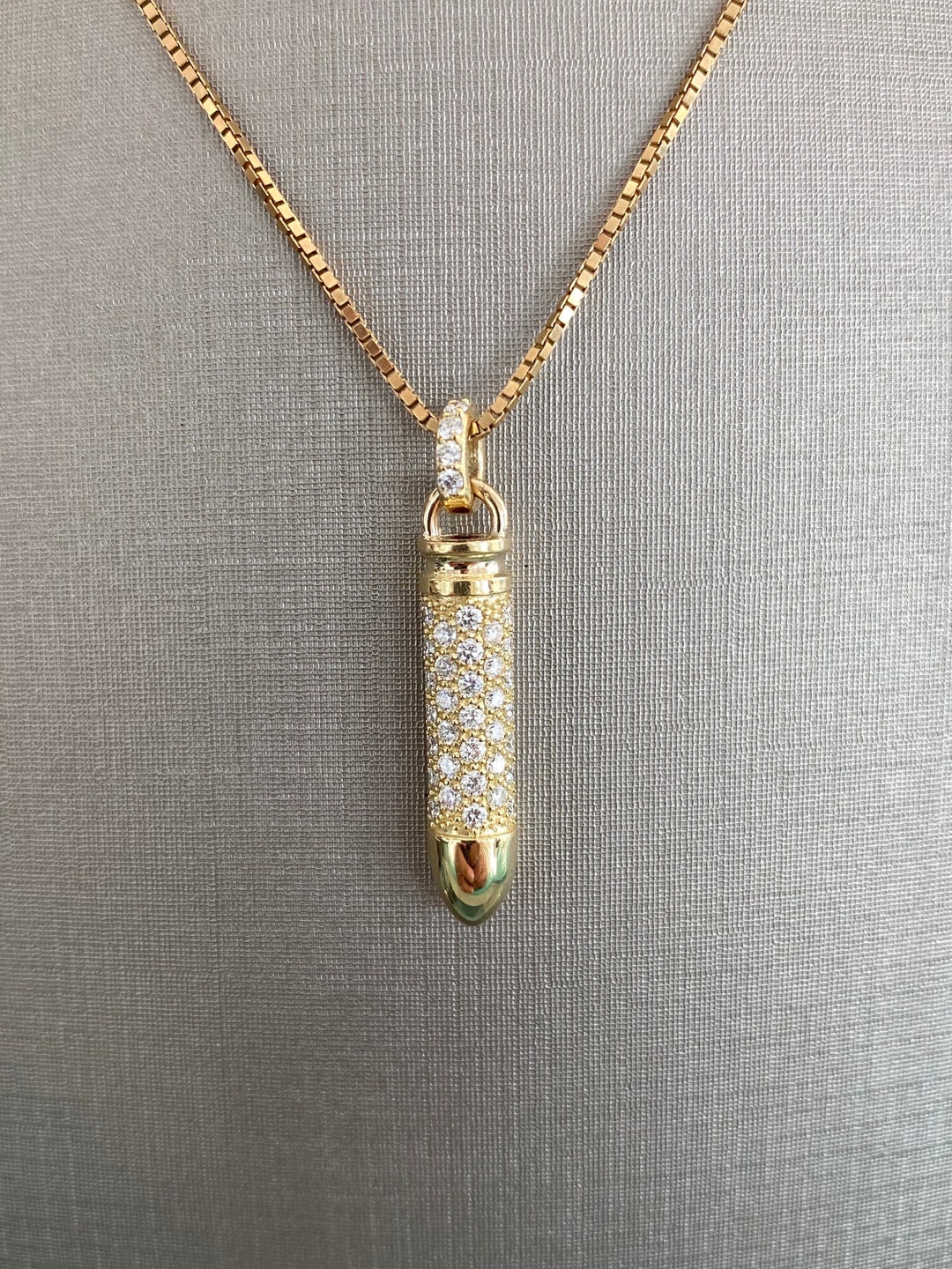 Gold Diamond Bullet Pendant Jewellery 18KY - Etsy