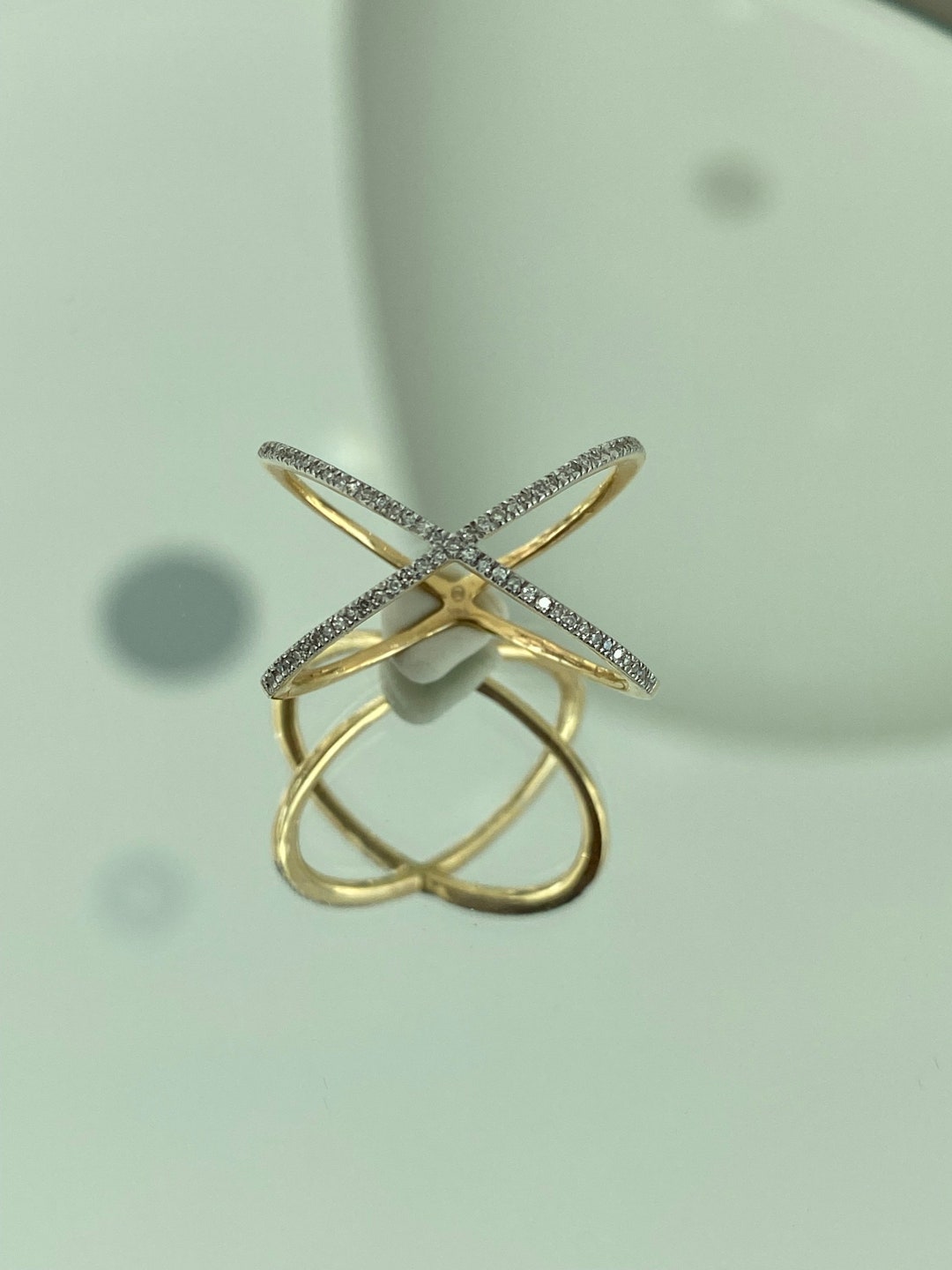0.15ct Diamond X Ring - X Ring - Gold X Ring - Criss Cross Ring Natural ...