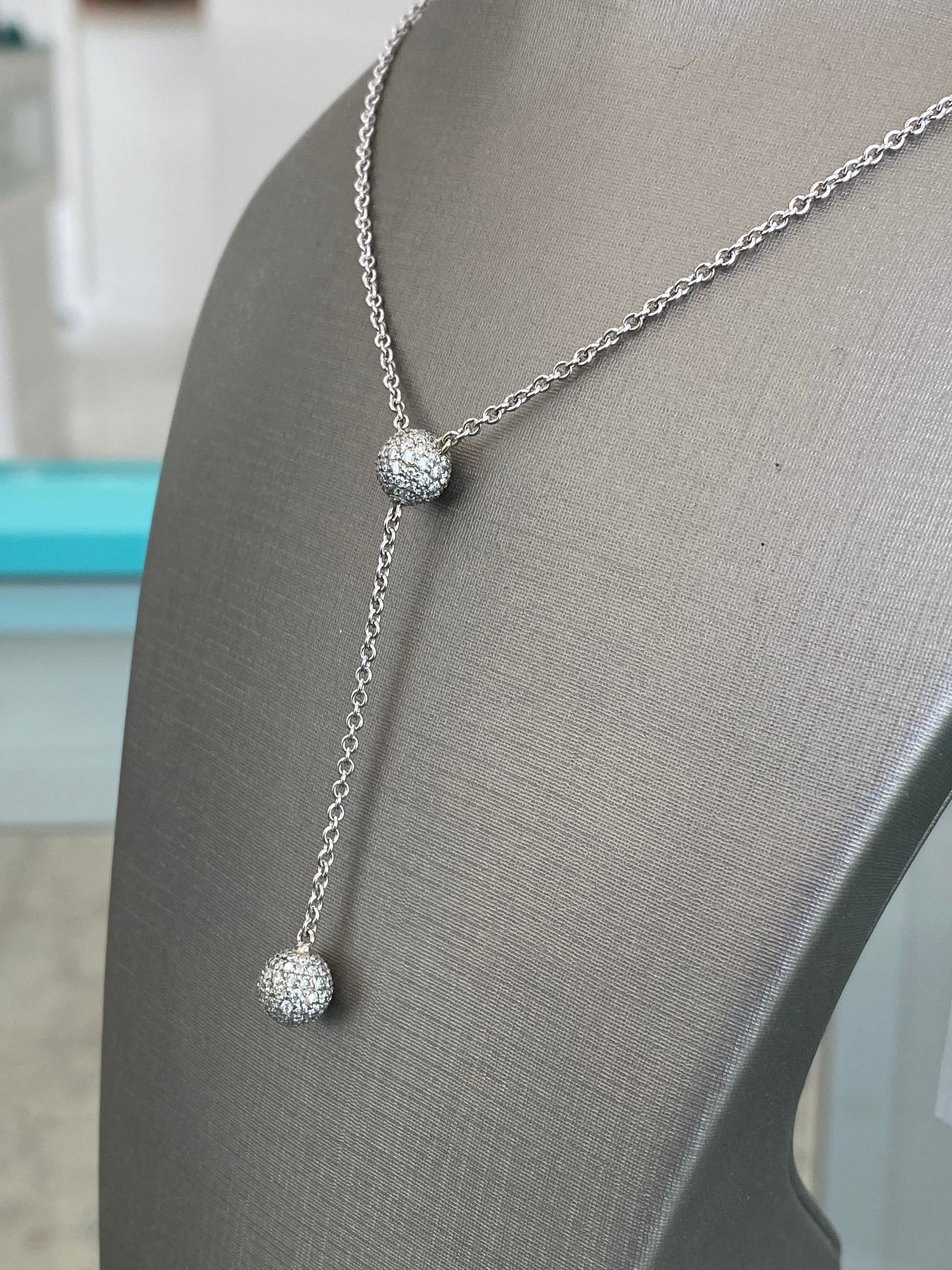 Ladies Solid Fine 18K Karat White Gold Double Diamond Ball Chain ...