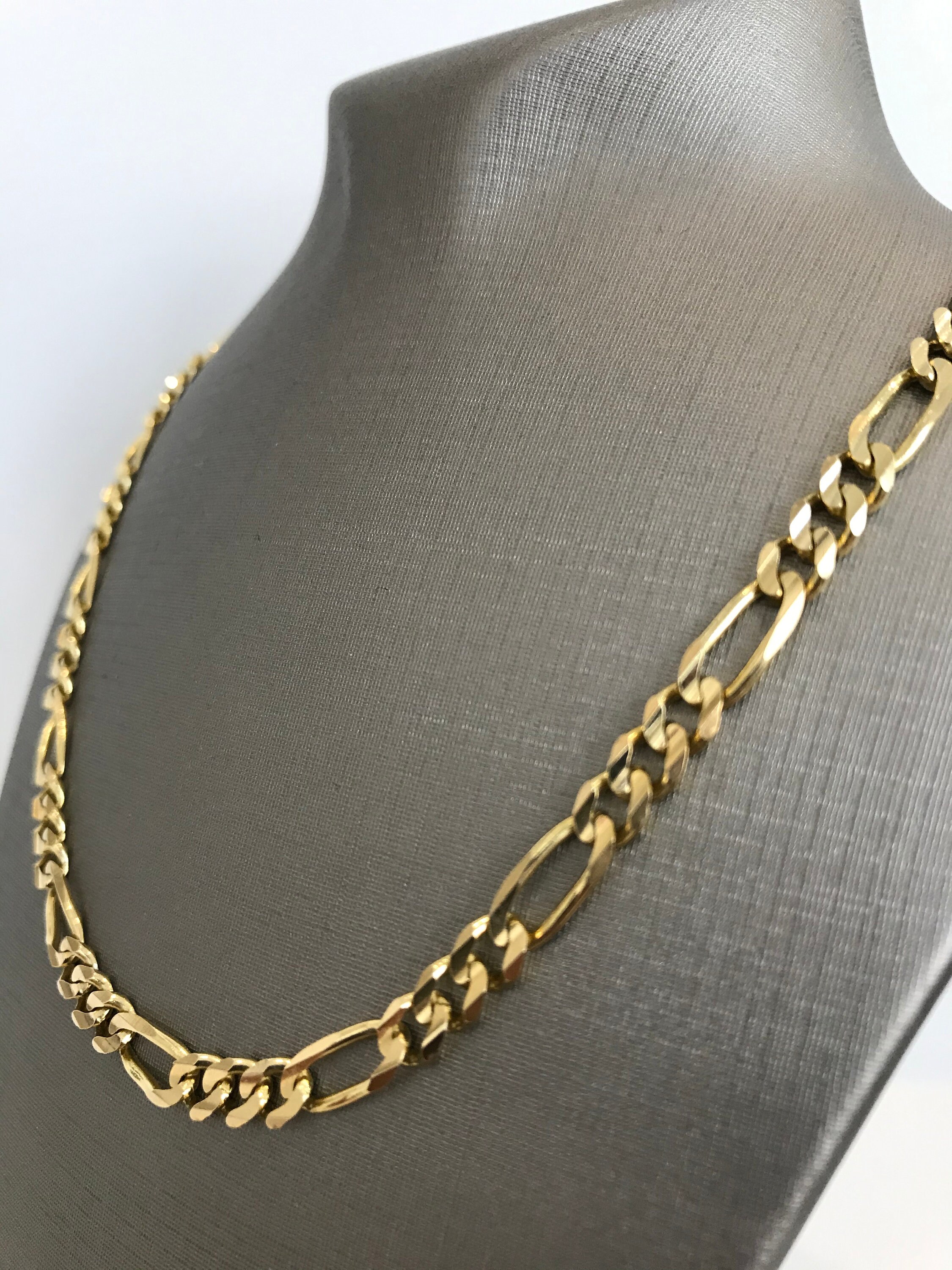 14 Karat Yellow Gold Figaro Style Designer Italian Man Chain 18 Inches ...