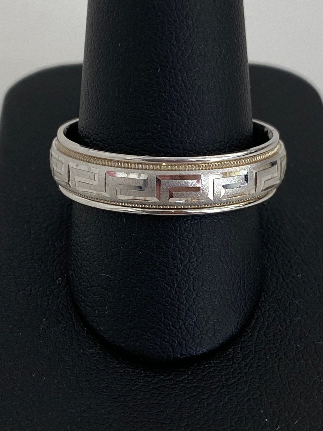 Greek Key Pattern Ring 10K White Gold Wedding Band - Etsy