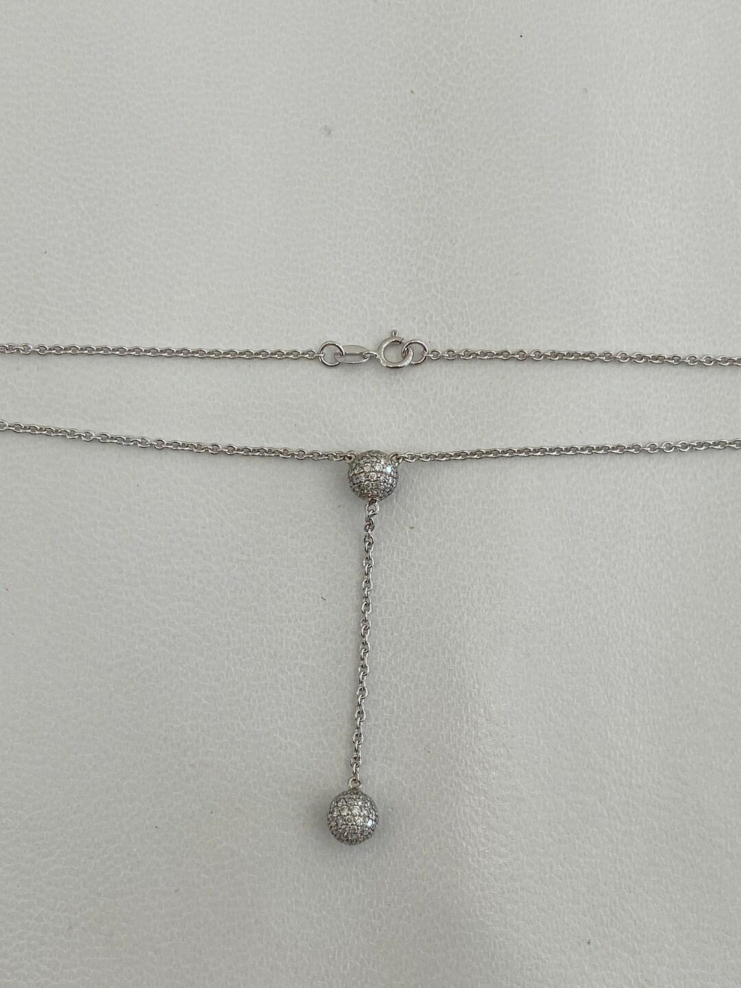 Ladies Solid Fine 18K Karat White Gold Double Diamond Ball Chain ...