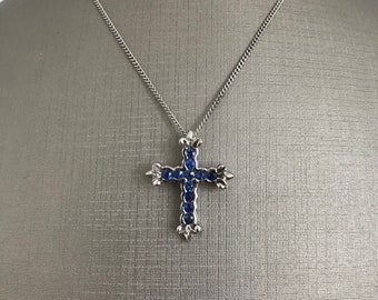 14 Karat White Gold Medium Size Cross With Diamonds and Chain | Etsy