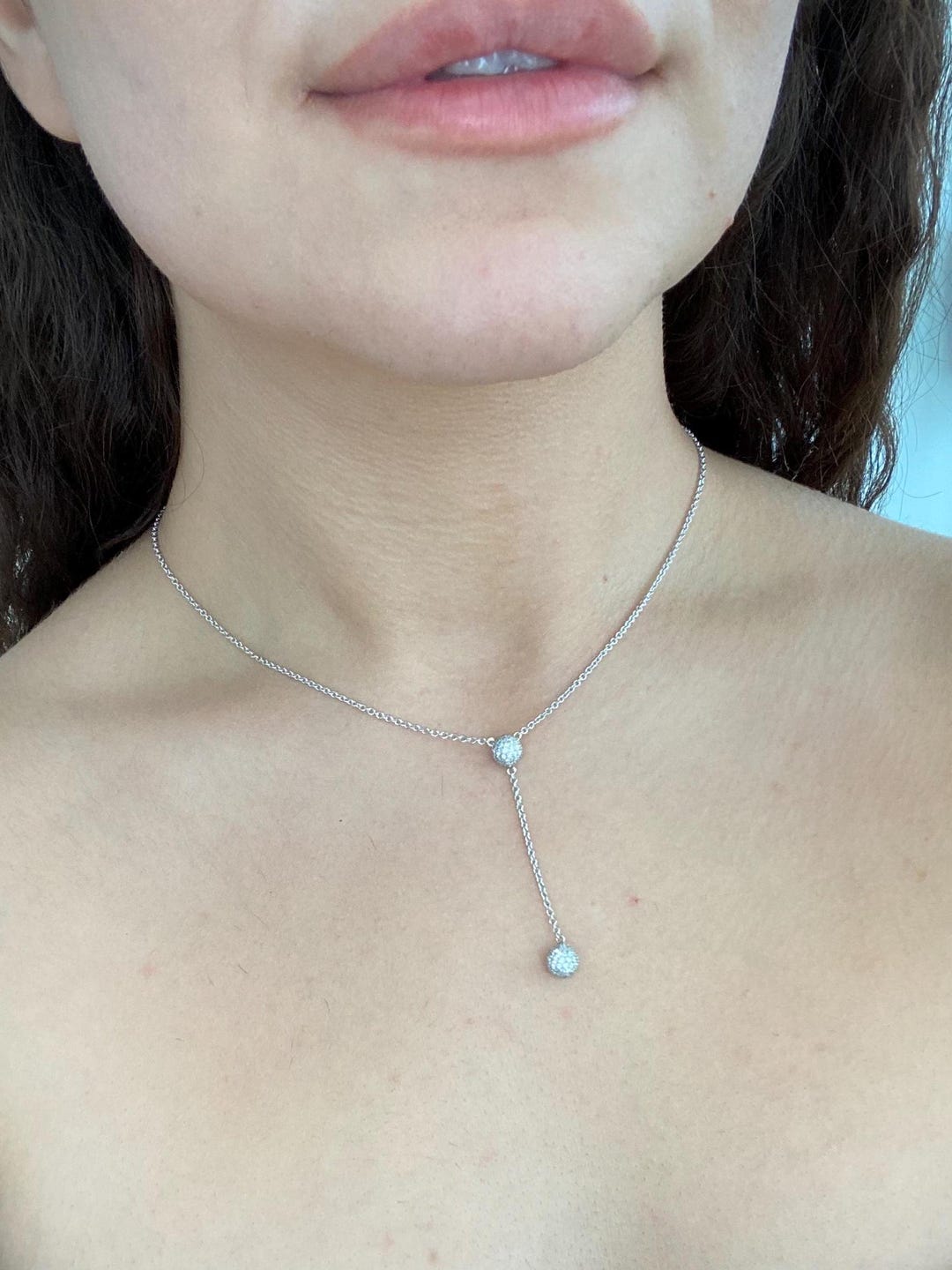 Ladies Solid Fine 18K Karat White Gold Double Diamond Ball Chain ...