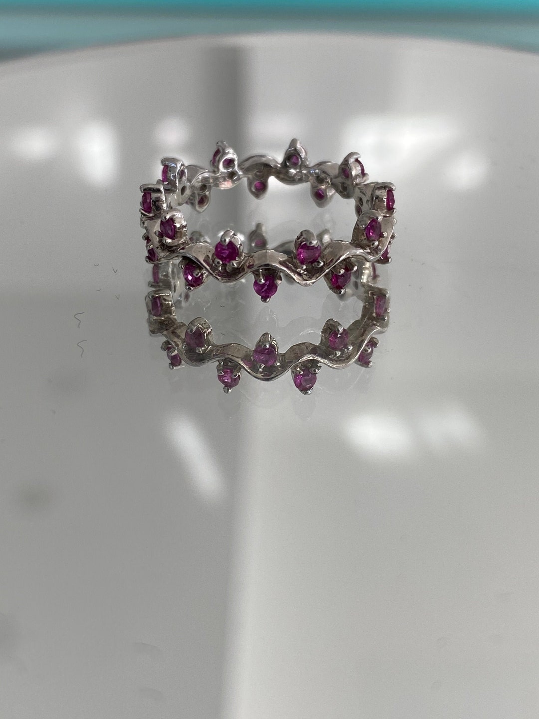 Thin Floral Design Ruby Eternity Ring 18KW Gold - Etsy