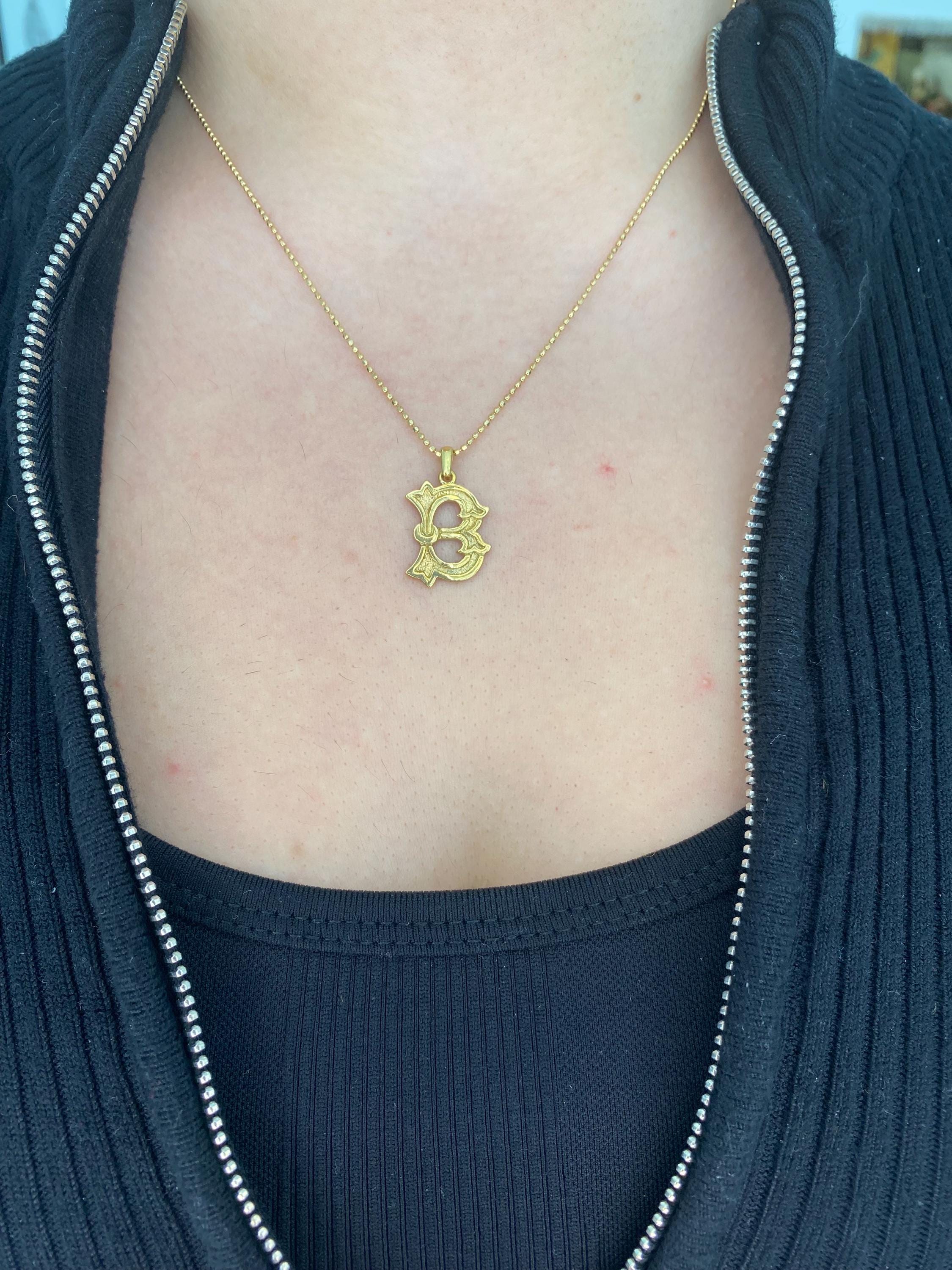 18 Karat Yellow Gold Initial Letter b Pendant With Small Bead Chain for ...