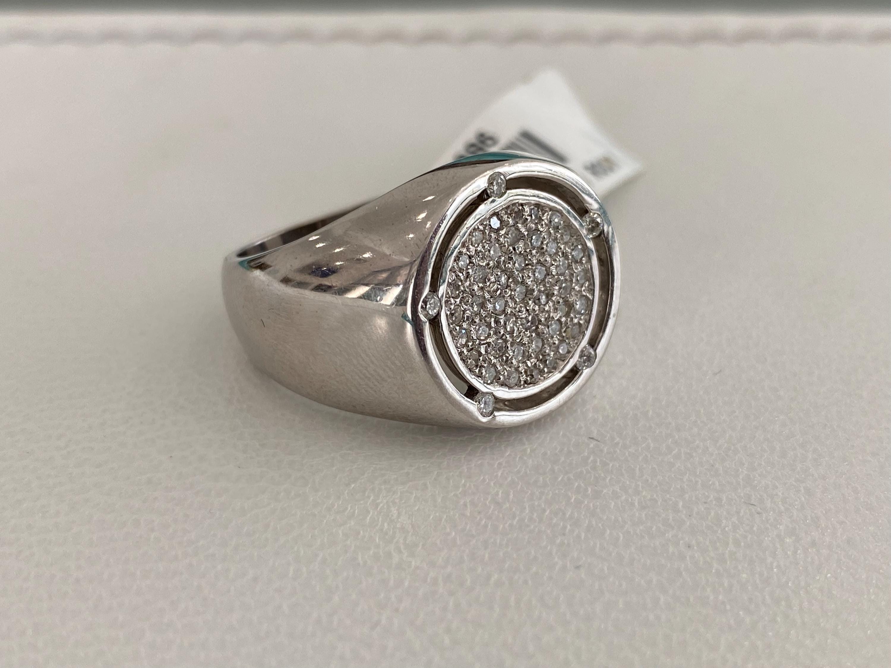 Large Diamond Flat Signet Ring 14K White Gold - Etsy